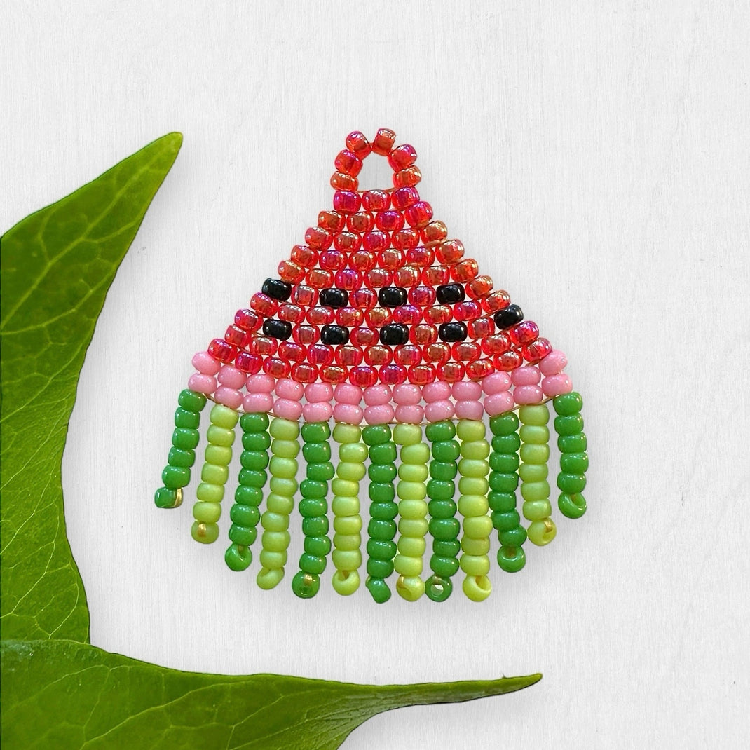 Watermelon Mini Fringe Beaded Earrings Pattern | The Bead Mix